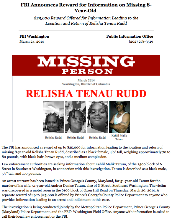 AMBER ALERT: Reward increased to 70K for missing girl | wusa9.com