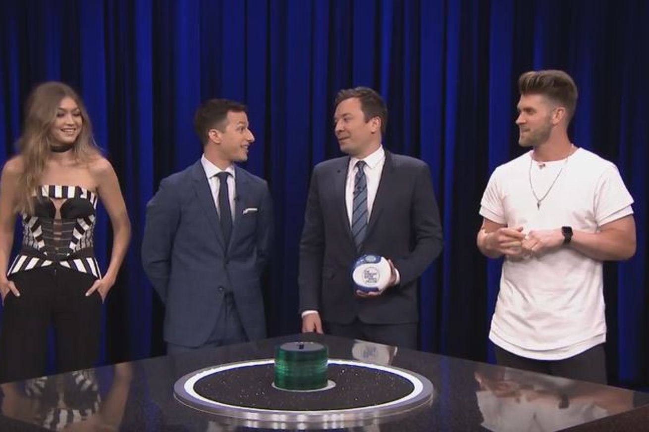 Bryce Harper cheats in 'Catchphrase' on The Tonight Show with Jimmy ...