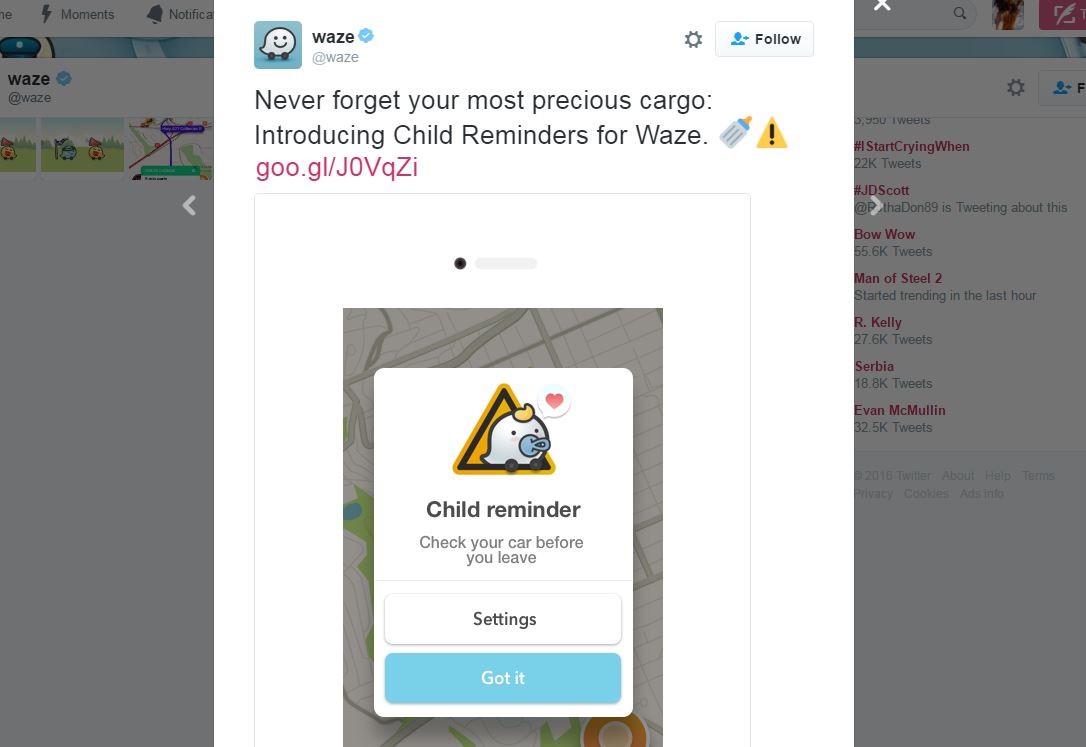 Waze safety app reminds parents to take child out of the backseat ...